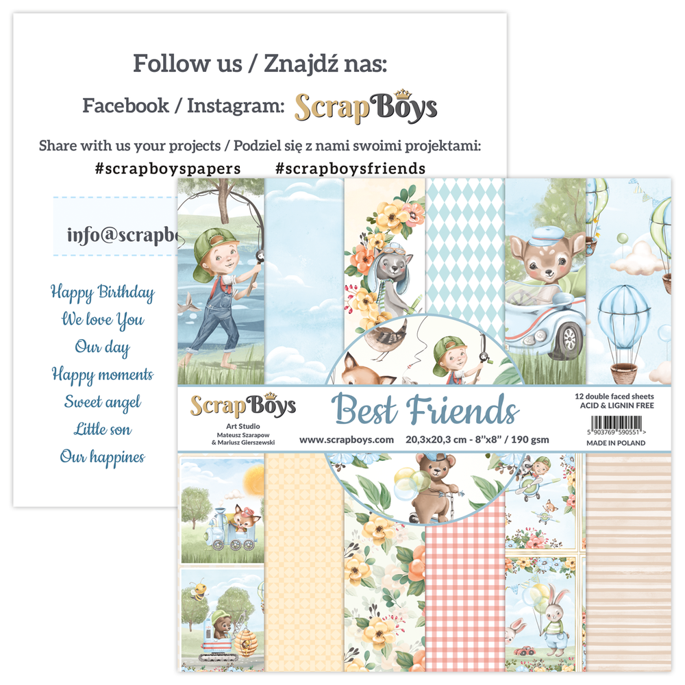 ScrapBoys Designpapier "Best Friends" Paper Pack 8x8 Inch 12 Bogen ...