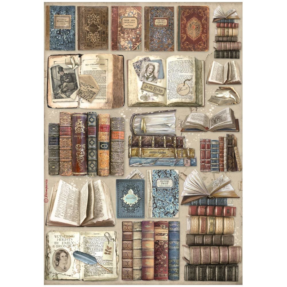 Stamperia "Books" A4 Decoupage Decopatch Papier (DFSA4755) 6 Bogen ...
