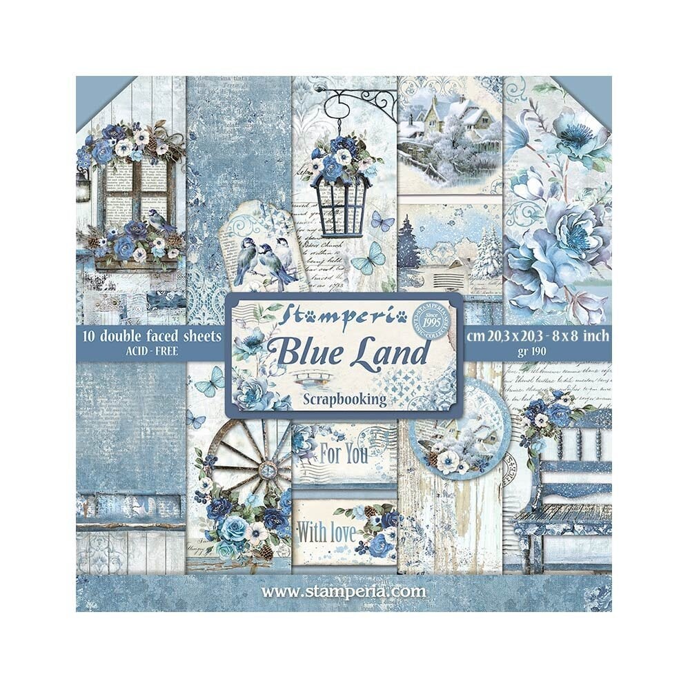 Stamperia Designpapier "Blue Land" Paper Pack 8x8 Inch 10 Bogen ...