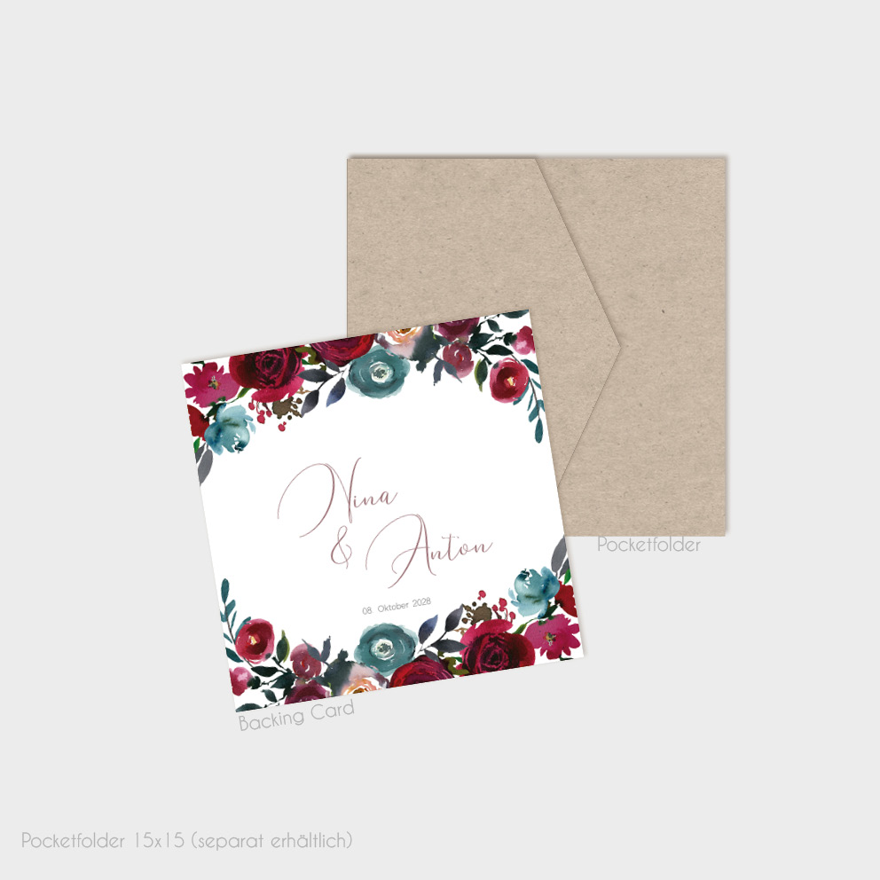 Backing-Card "Merlot und Navy" Quadrat 14x14 - Faltkarten.com