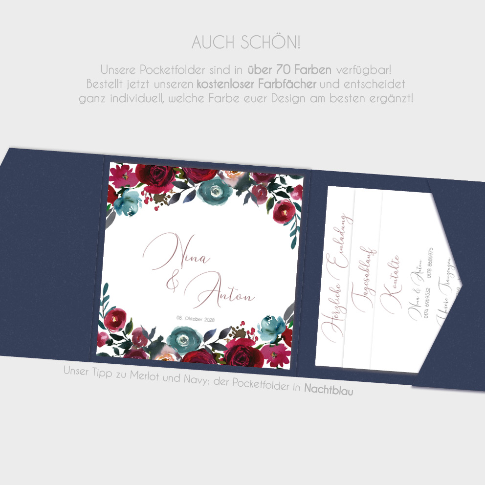 Backing-Card "Merlot und Navy" Quadrat 14x14 - Faltkarten.com