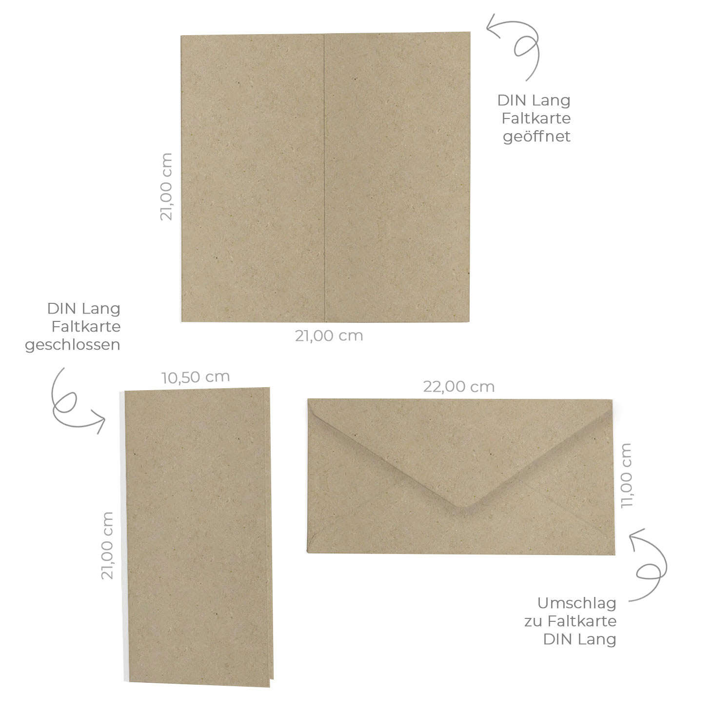 Faltkarte DIN Lang mit Briefumschlag in kraft grau - Faltkarten.com