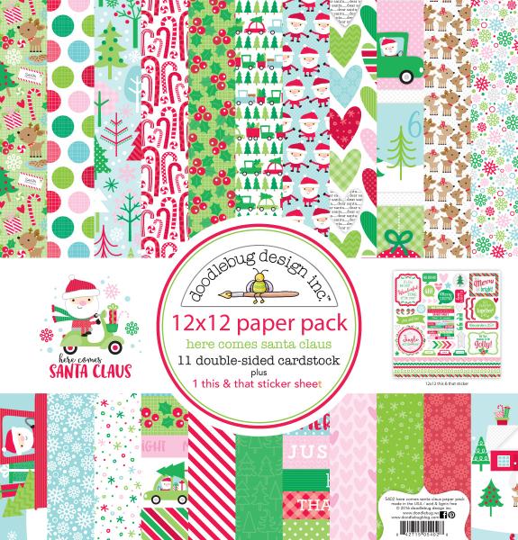 Doodlebug Design Here Comes Santa 12x12 Inch Paper Pack - Designpapier ...